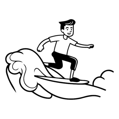 Surfista En La Tabla De Surf Ilustración Vectorial En Un Estilo Plano