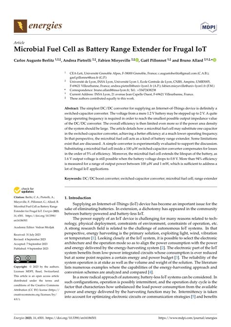 Pdf Microbial Fuel Cell As Battery Range Extender For Frugal Iot
