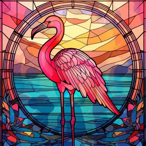 Premium Ai Image Stained Glass Flamingo
