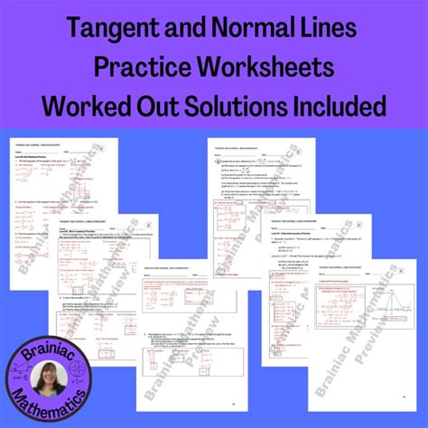Equation Of Tangent And Normal Lines Practice Worksheets Tpt