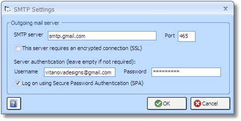 SMTP Settings Window