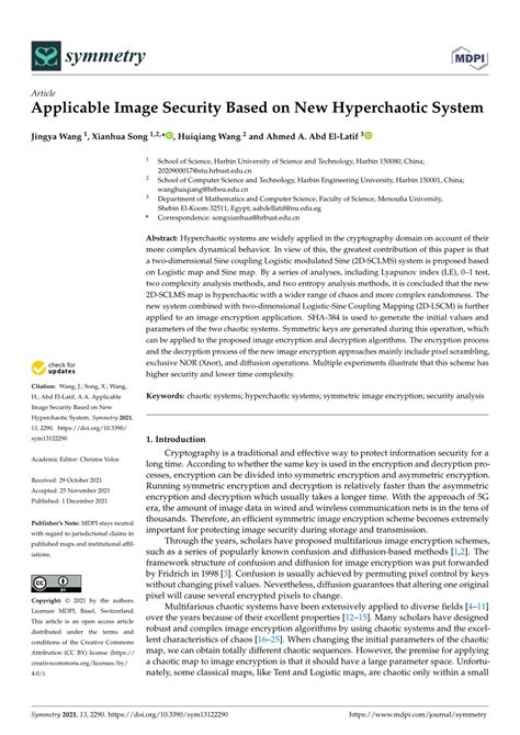 Pdf Applicable Image Security Based On New Hyperchaotic System