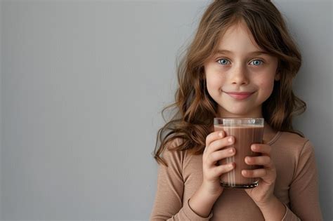 Portrait Of A Young Girl Holding A Glass Of Chocolate Milk Premium Ai