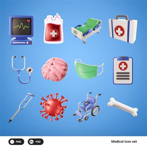 Premium Psd 3d Medical Icons Set Bandage First Aid Kit Capsule Bottle