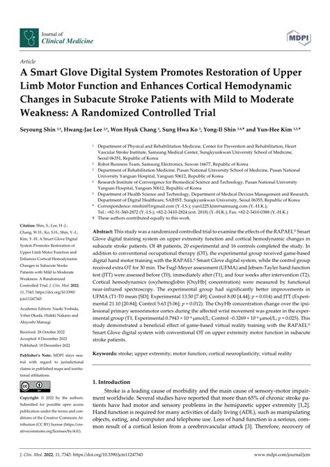 Pdf A Smart Glove Digital System Promotes Restoration Of Upper Limb Motor Function And