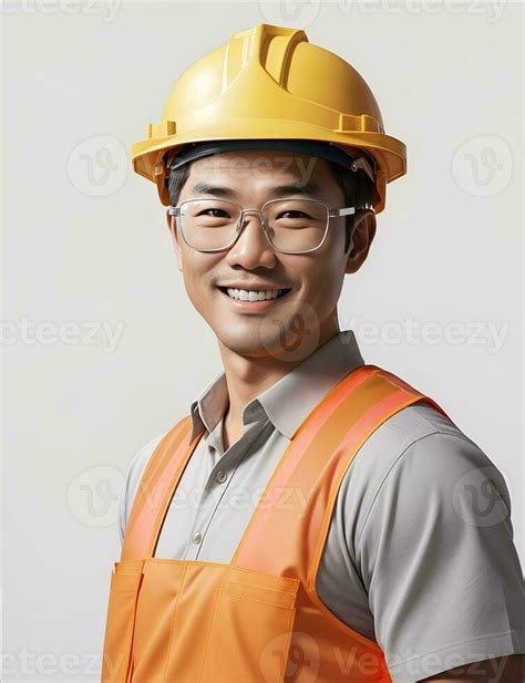 Ai Generative Young Man Site Engineer With A Safety Vest And Hardhat