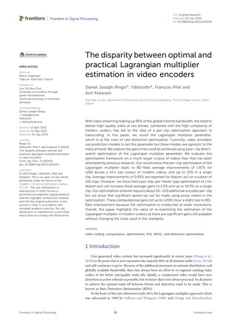 Pdf The Disparity Between Optimal And Practical Lagrangian Multiplier Estimation In Video Encoders