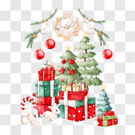 Download Festive Holiday Decorations With Presents Trees And Animals