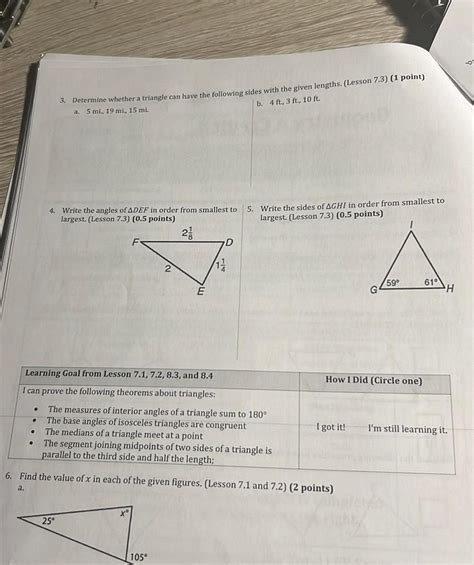 [answered] 3 determine whether a triangle can have the following sides
