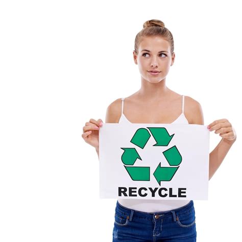 Femme Pensante Et Affiche Pour Le Recyclage De L Environnement Et Du
