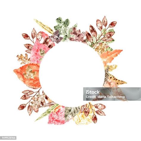 화려한 단풍의 프레임은 하얀 배경에 고립되어 있다 텍스트를 위한 공간이 있는 가을 마른 나뭇잎의 수채화 그림 인사말 초대장 디자인 템플릿 카드 0명에 대한 스톡 벡터 아트