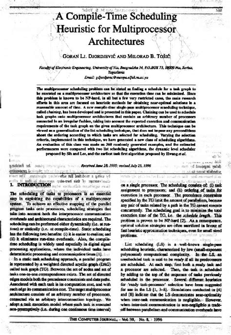 Pdf A Compile Time Scheduling Heuristic For Multiprocessor Architectures