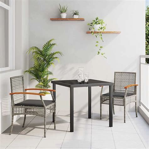 Berkfield Garden Dining Set 3 Pcs Grey Poly Rattan