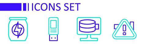 삼각형 클라우드 데이터베이스 Usb 플래시 드라이브 및 에너지 드링크 아이콘에 느낌표를 설정합니다 벡터 Usb 케이블에 대한 스톡 벡터 아트 및 기타 이미지 Istock