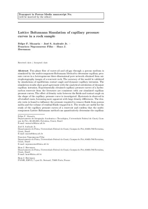 Pdf Lattice Boltzmann Simulation Of Capillary Pressure Curves In A