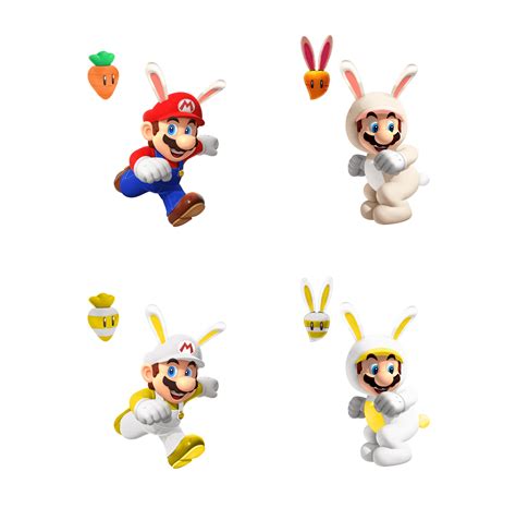 Bunny Mario And Wild Rabbit Mario Alongside Invincible White Forms