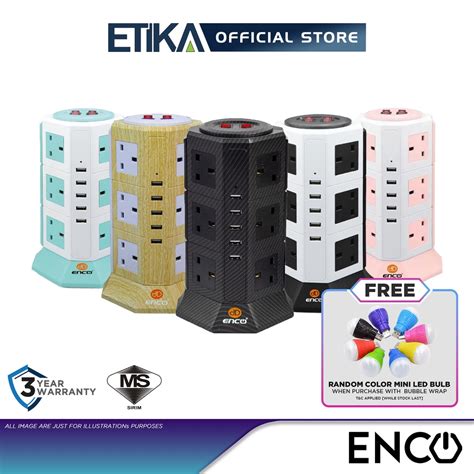 Enco Dd 5u12k 12 Uk Plug And 5 Usb Vertical Tower 2m Power Extension