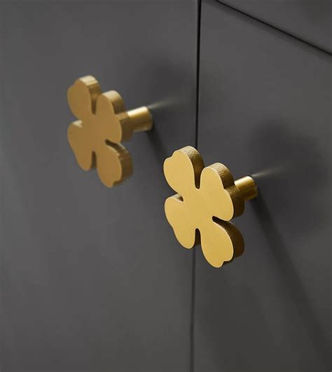 Brass Four Leaf Clover Pullsgolden Flower Knobs Four Leaf Wardrobe Knobdrawer Knobwine