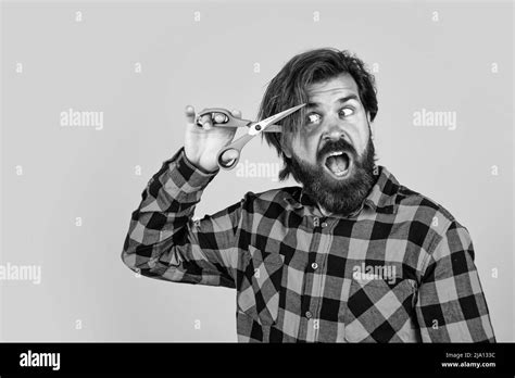 Hairdresser Concept Brutal Handsome Man With Moustache Mature Barber