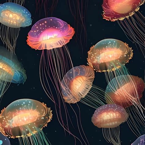 A Cluster Of Bioluminescent Jellyfish Premium AI Generated Vector