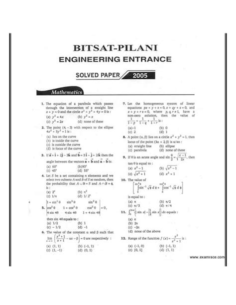 Bitsat 2005 Questions With Answers Ppt