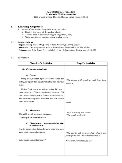 A Detailed Lesson Plan Clock Pdf Clock Lesson Plan