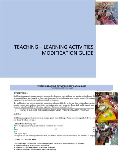 Modified Teaching And Learning Activities Guide Pdf Learning Styles
