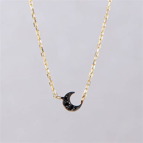 Tiny Crescent Moon Necklace Black Diamond Catbird
