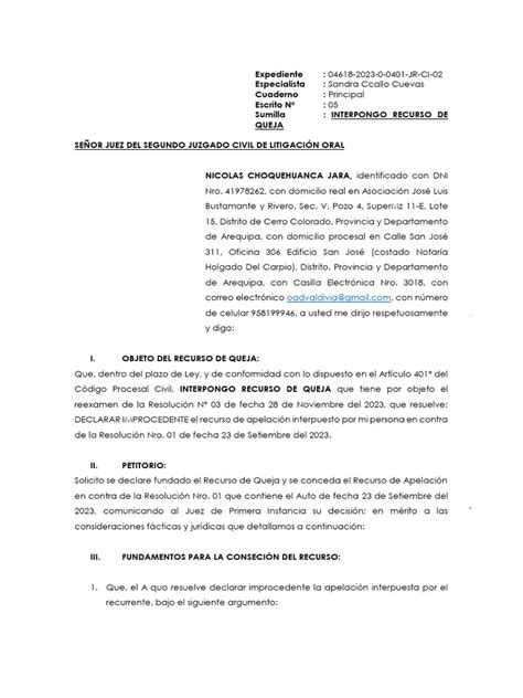 Recurso De Queja Pdf