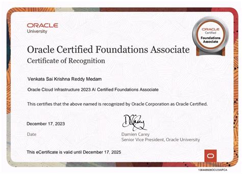 Medam Venkata Sai Krishna Reddy On Linkedin Oracle Cloud Infrastructure 2023 Al Certified
