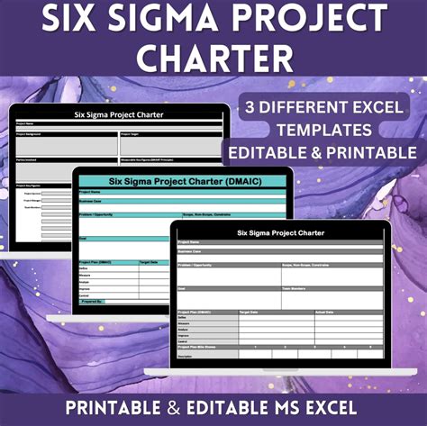 Six Sigma Project Charter Excel Template Dmaic Project Etsy