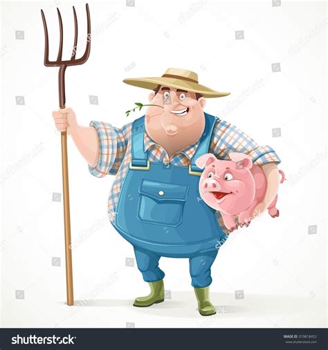 Thick Old Farmer Overalls Straw Hat Stock Vector Royalty Free
