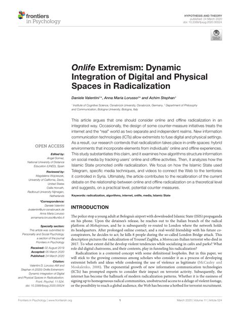 Pdf Onlife Extremism Dynamic Integration Of Digital And Physical