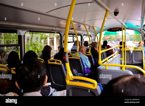 London Uk People Inside Top Of London Double Decker City Bus Stock