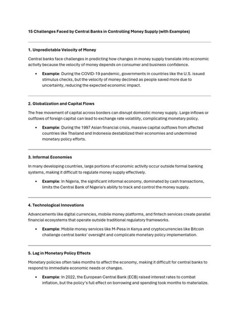 15 Challenges Faced By Central Banks In Controlling Money Supply Pdf