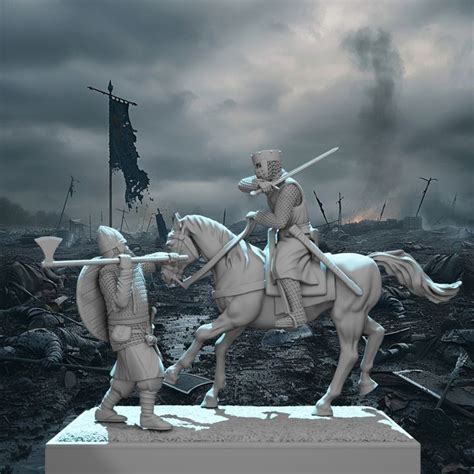 3d Printable Mounted Crusader Knight Vs Byzantine Varangian Guard