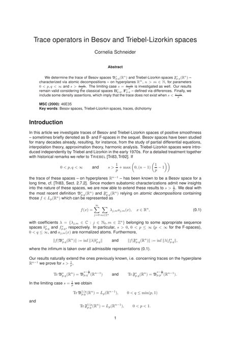 Pdf Trace Operators In Besov And Triebellizorkin Spaces