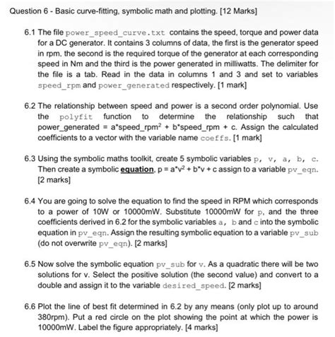 Solved Question 6 Basic Curve Fitting Symbolic Math And