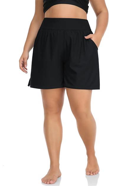 ATTRACO Women Plus Size Swim Shorts High Waisted Beach Pants Split