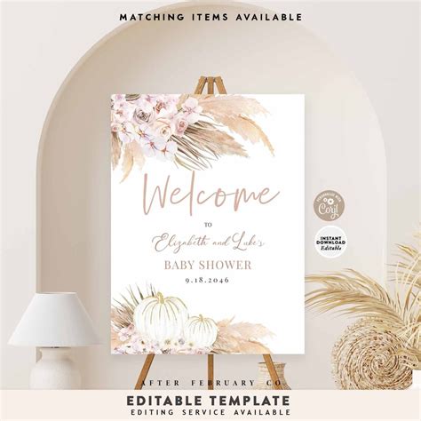 EDITABLE Pink Pampas Grass Boho Fall Pumpkin Baby Shower Etsy
