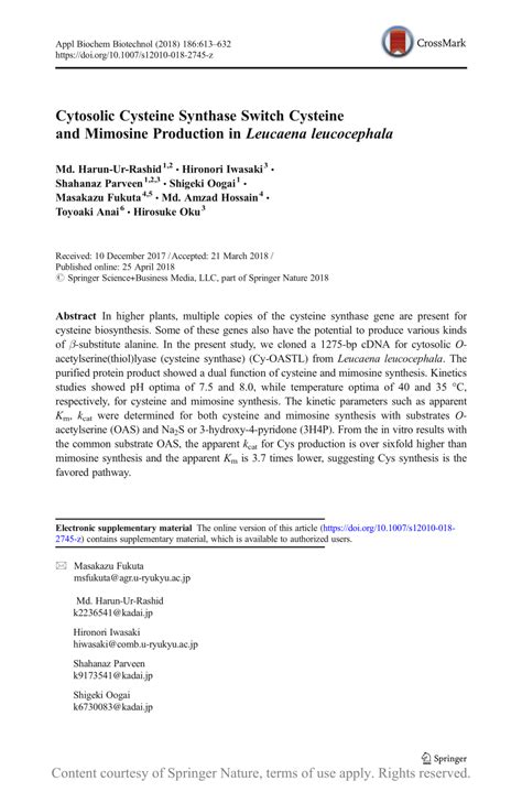 Cytosolic Cysteine Synthase Switch Cysteine And Mimosine Production In