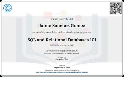 Ibm Db0101en Certificate Cognitive Class