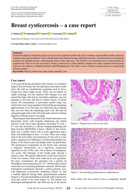 Pdf Breast Cysticercosis A Case Report