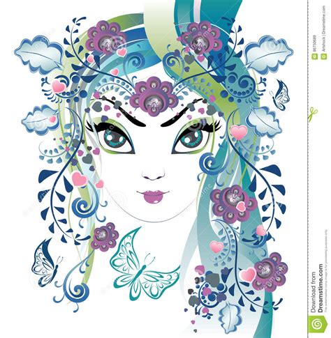 Floral Girl Face Stock Vector Illustration Of Line Nature 86750689