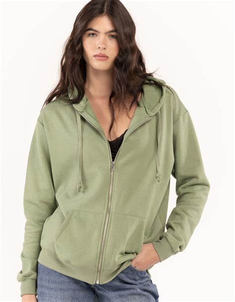 Full Tilt Essentials Womens Oversized Zip Up Hoodie Green Tillys