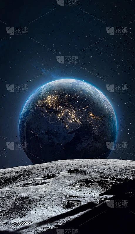 月球表面和地球外太空的夜晚行星。阿耳特弥斯月球空间计划。阿波罗月球漫步。这张图片的元素是由美国宇航局素材 花瓣网