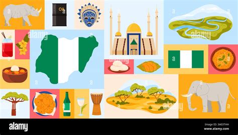 Collage Highlighting Nigeria Cultural Symbols Landmarks And