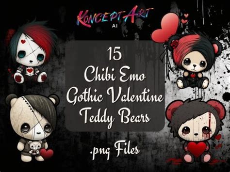 15 Chibi Emo Gothic Love Teddy Bears Graphic By Clipart Bundles · Creative Fabrica