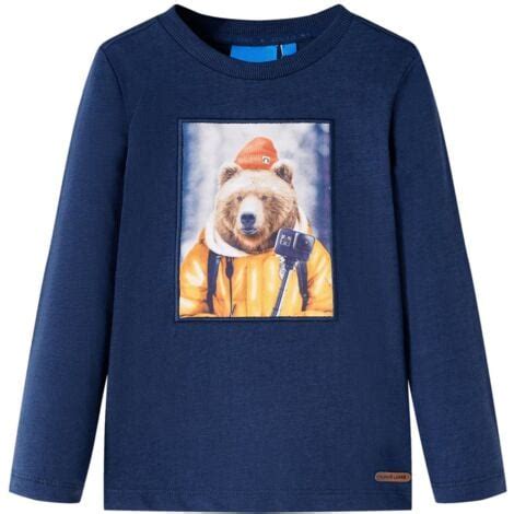 Camiseta Infantil De Manga Larga Azul Marino Melange 116