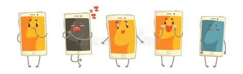 Funny Smartphone Character With Arms And Legs Vector Set Stock Vector
